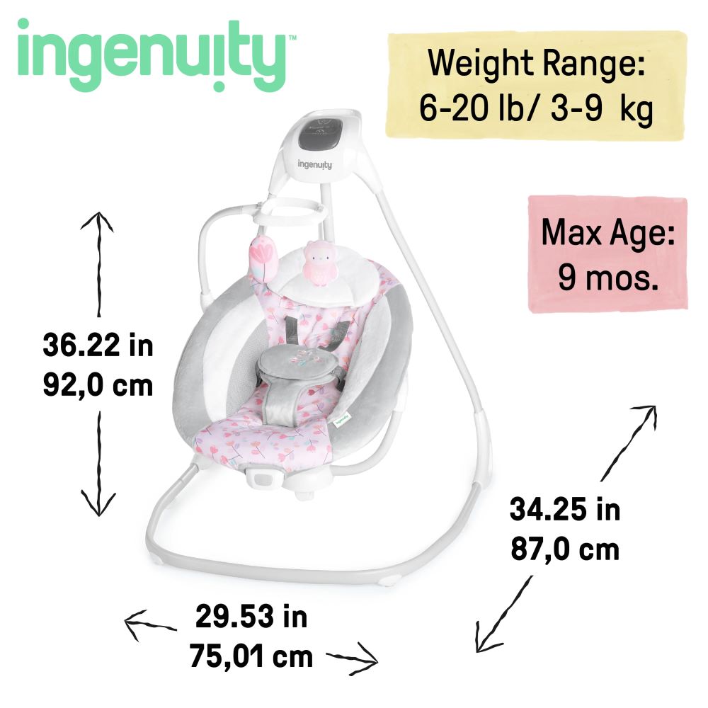Ingenuity Simple Comfort Multi-Direction Compact Vibrating Baby Swing ...