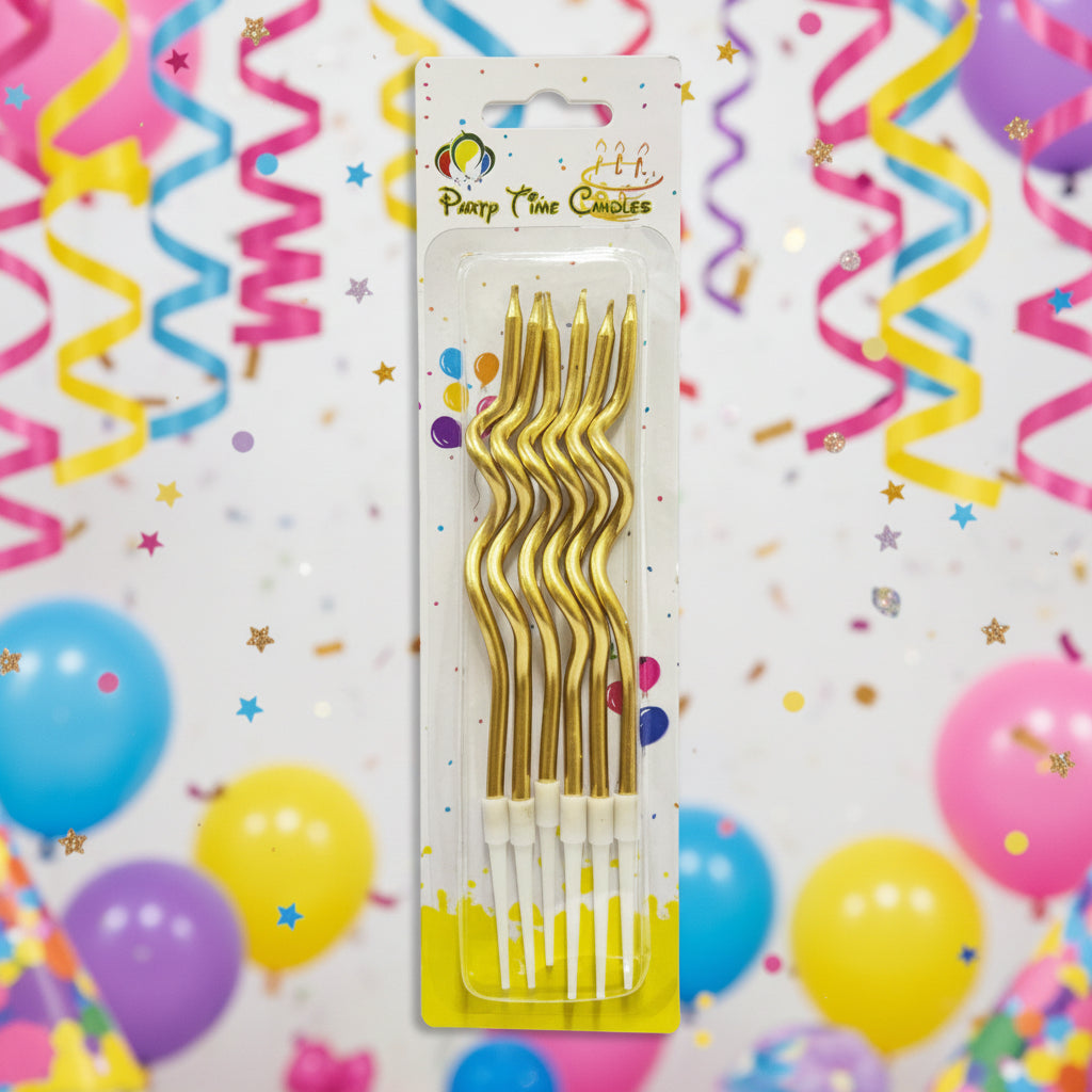 6pcs Metallic Curly Spiral Birthday Candles, Gold – London Toys